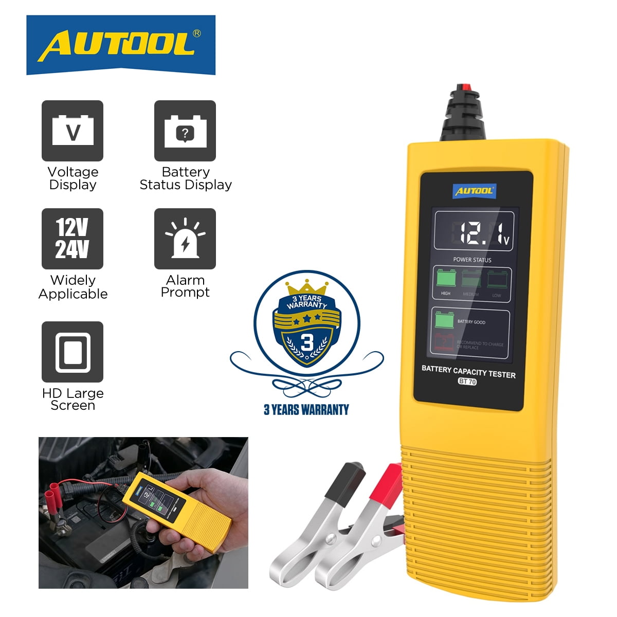AUTOOL BT70 Automotive Battery Tester Car Voltage Tester Battery ...