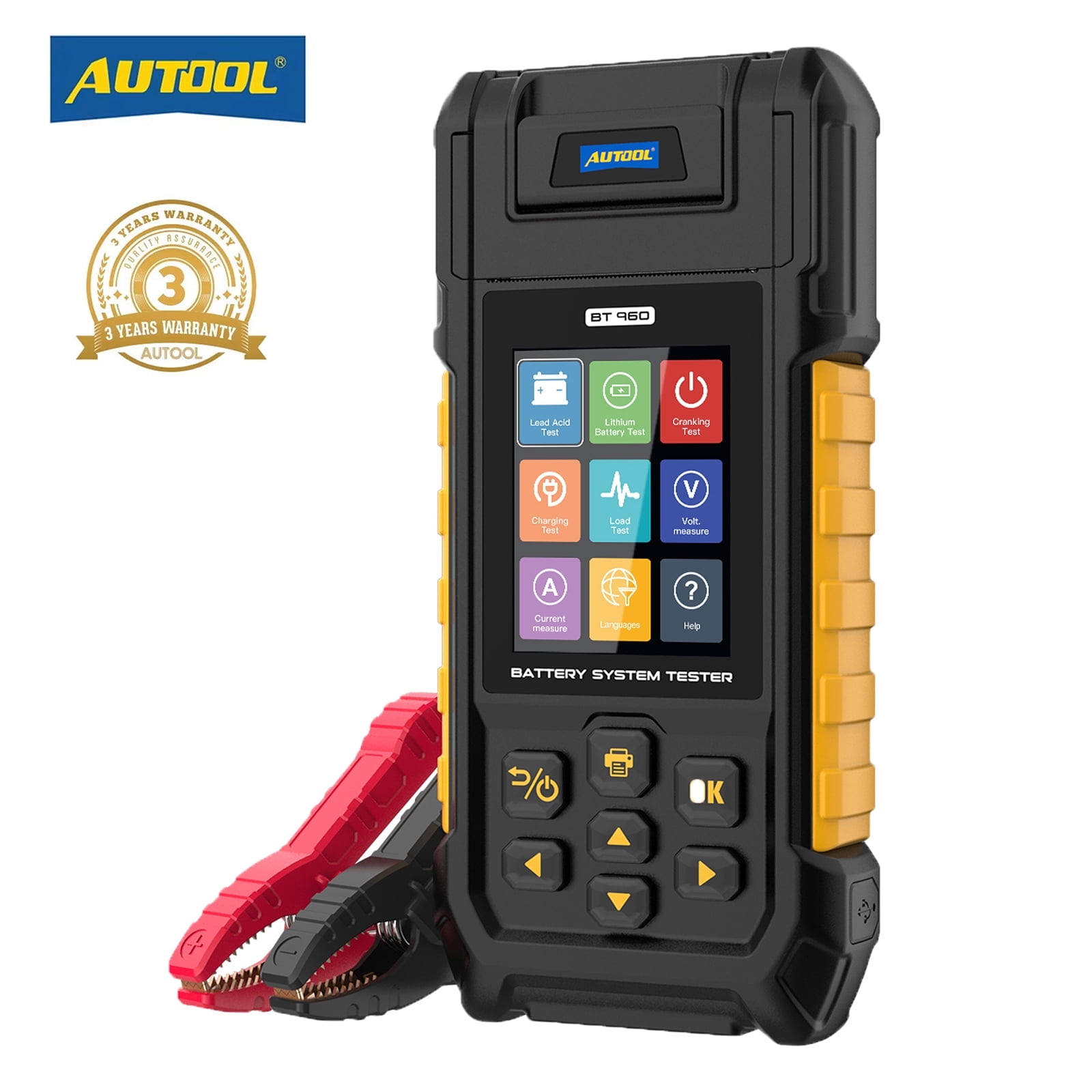 AUTOOL BT960 Automotive Battery Load Detector with Printer, 12V 24V ...