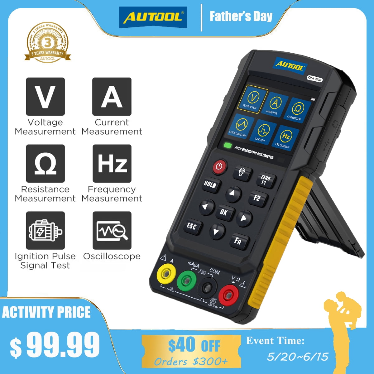 AUTOOL DM301 Automotive Diagnostic Multimeter Kit Oscilloscope ...