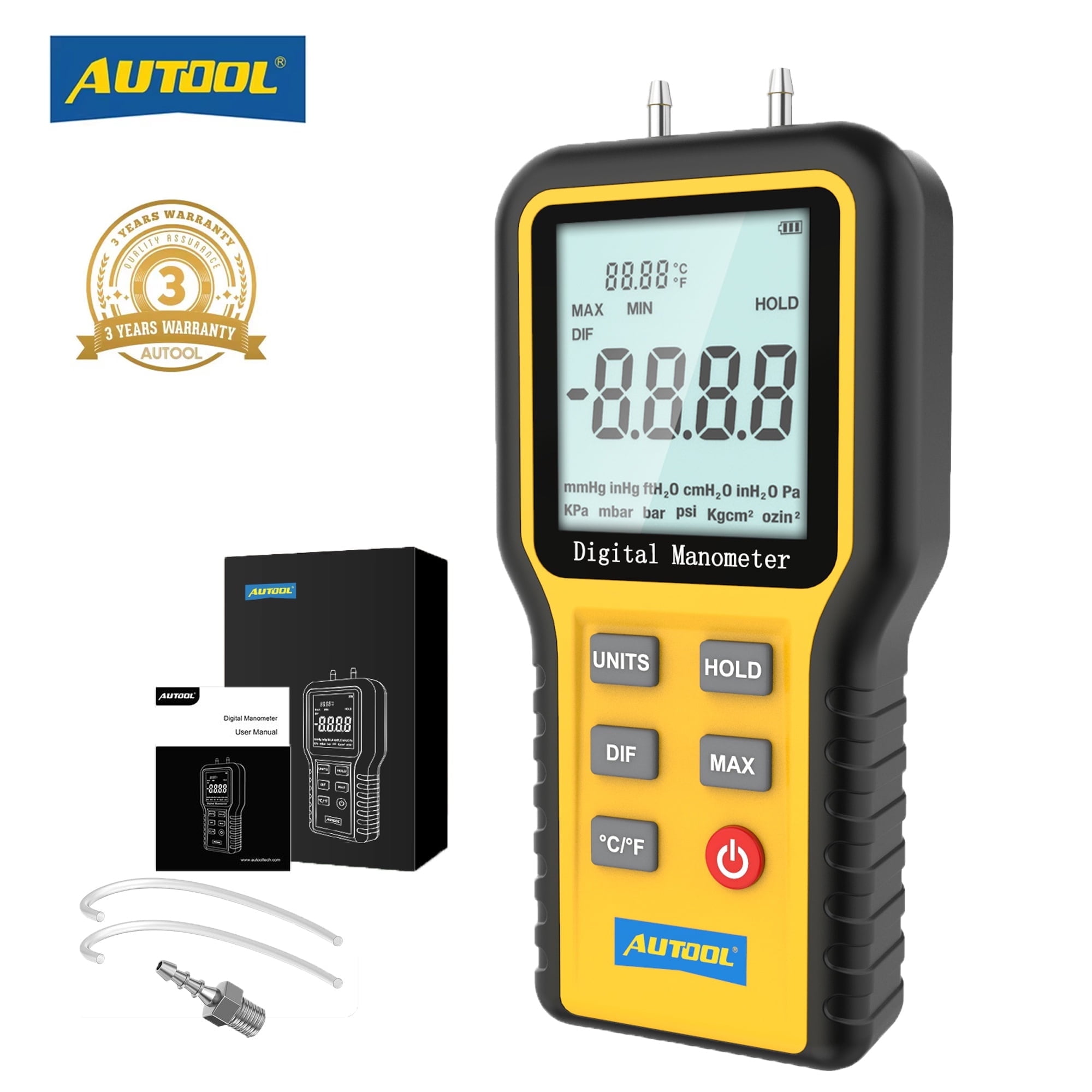 AUTOOL Professional HVAC Digital Manometer, Air Pressure Testing Kit ...