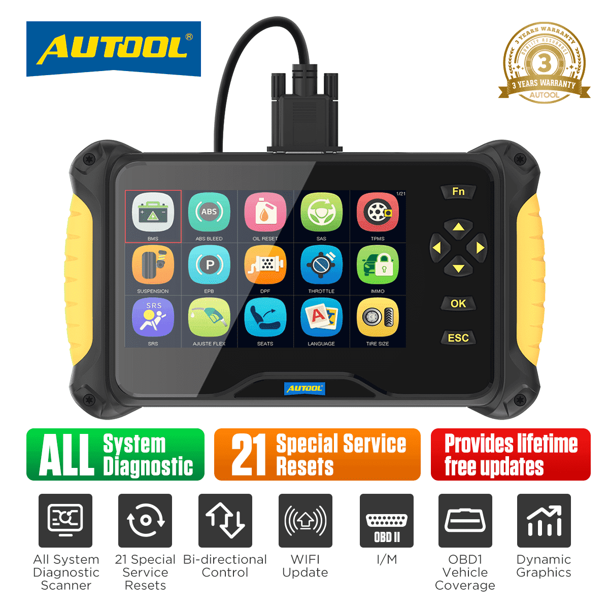 AUTOOL OBDii Code Reader OBDii Scanner Automotive Full System ...