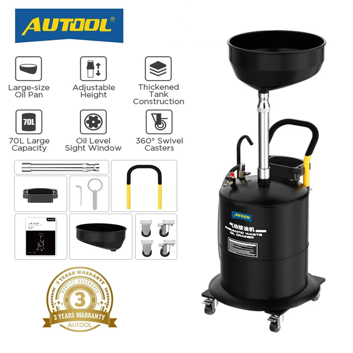 AUTOOL OD710 Waste Oil Drain Tank Portable Air Operated Drainer 18.5 ...