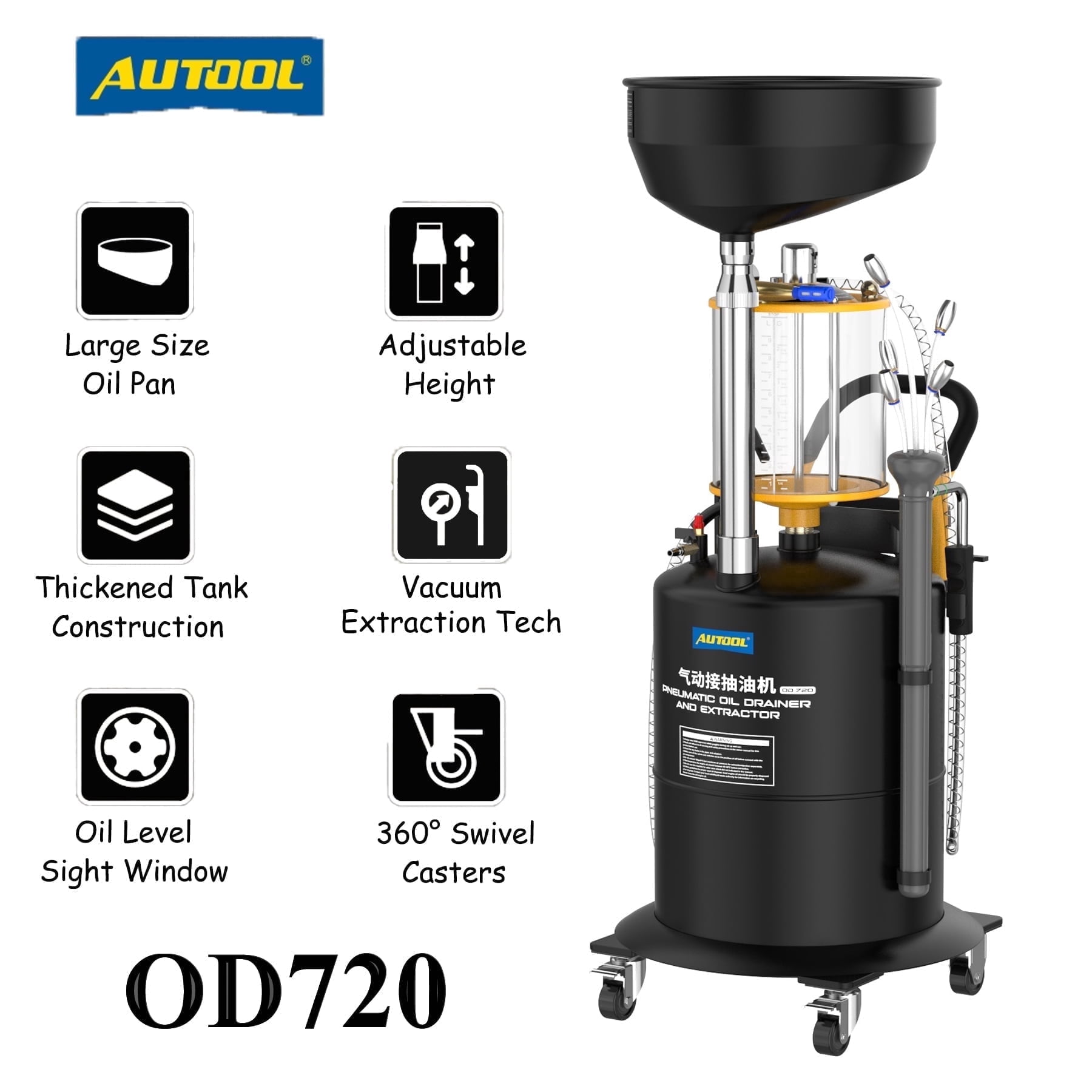 AUTOOL OD720 18.5 Gallon Waste Oil Drain Change Tank, Pneumatic Oil ...