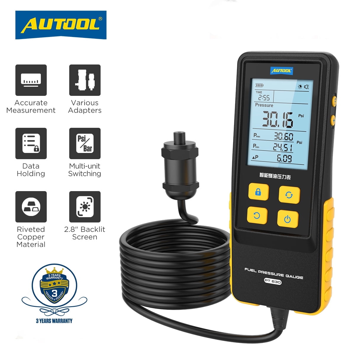 AUTOOL PT630 Automotive Fuel Injection Pressure Gauge Kit, 0-426.6psi ...