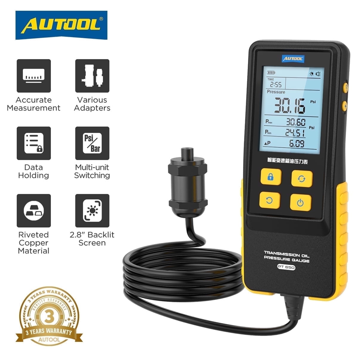 AUTOOL PT650 Automotive Transmission Oil Pressure Gauge 0-426 Psi ...
