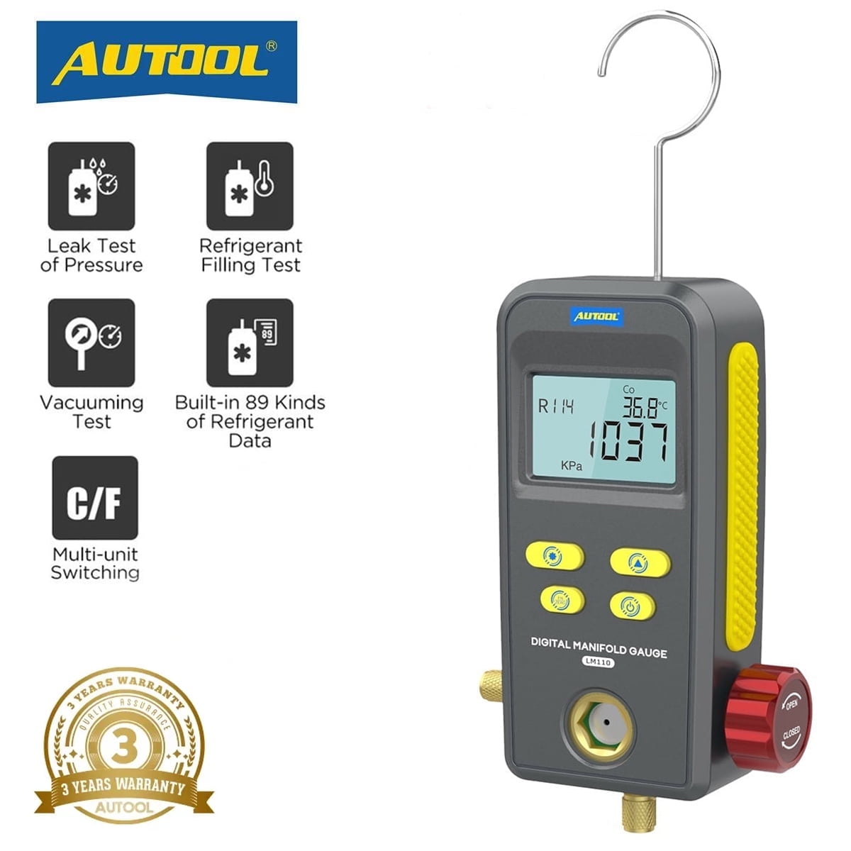 AUTOOL LM110 Digital Refrigeration Manifold Gauge Antifreeze & Coolant ...