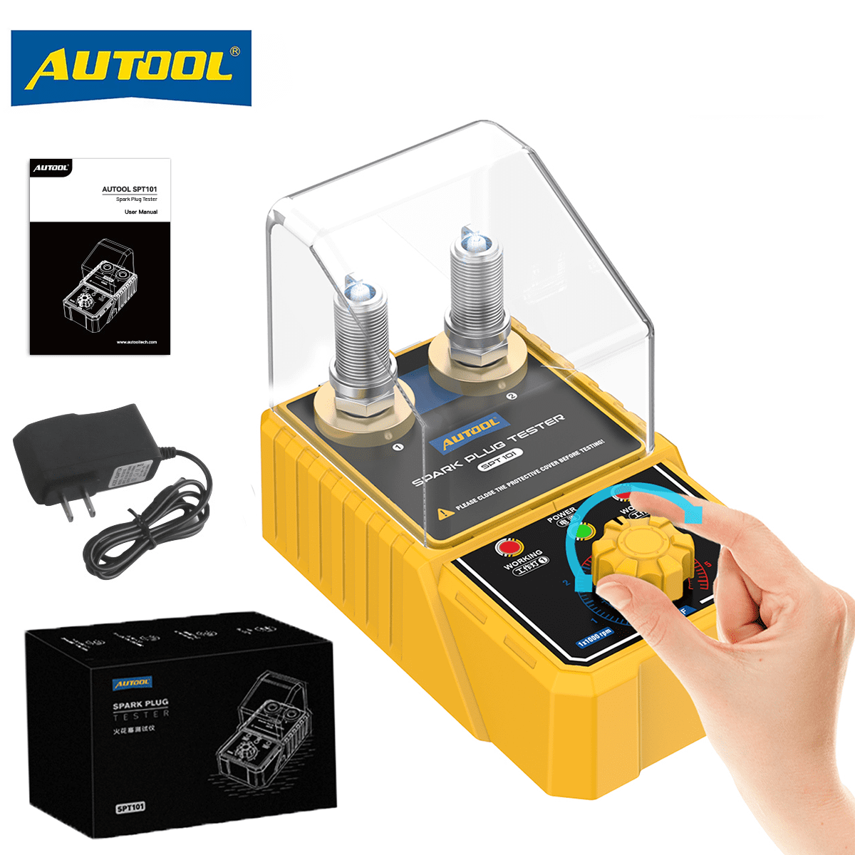 AUTOOL SPT101 Car Spark Plug Tester, Dual Hole, 110V/220V Adjustable ...