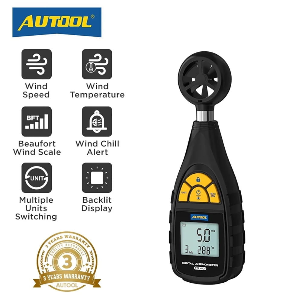 AUTOOL TR401 Handheld Digital Anemometer 1-12 Level Wind Speed Measures ...