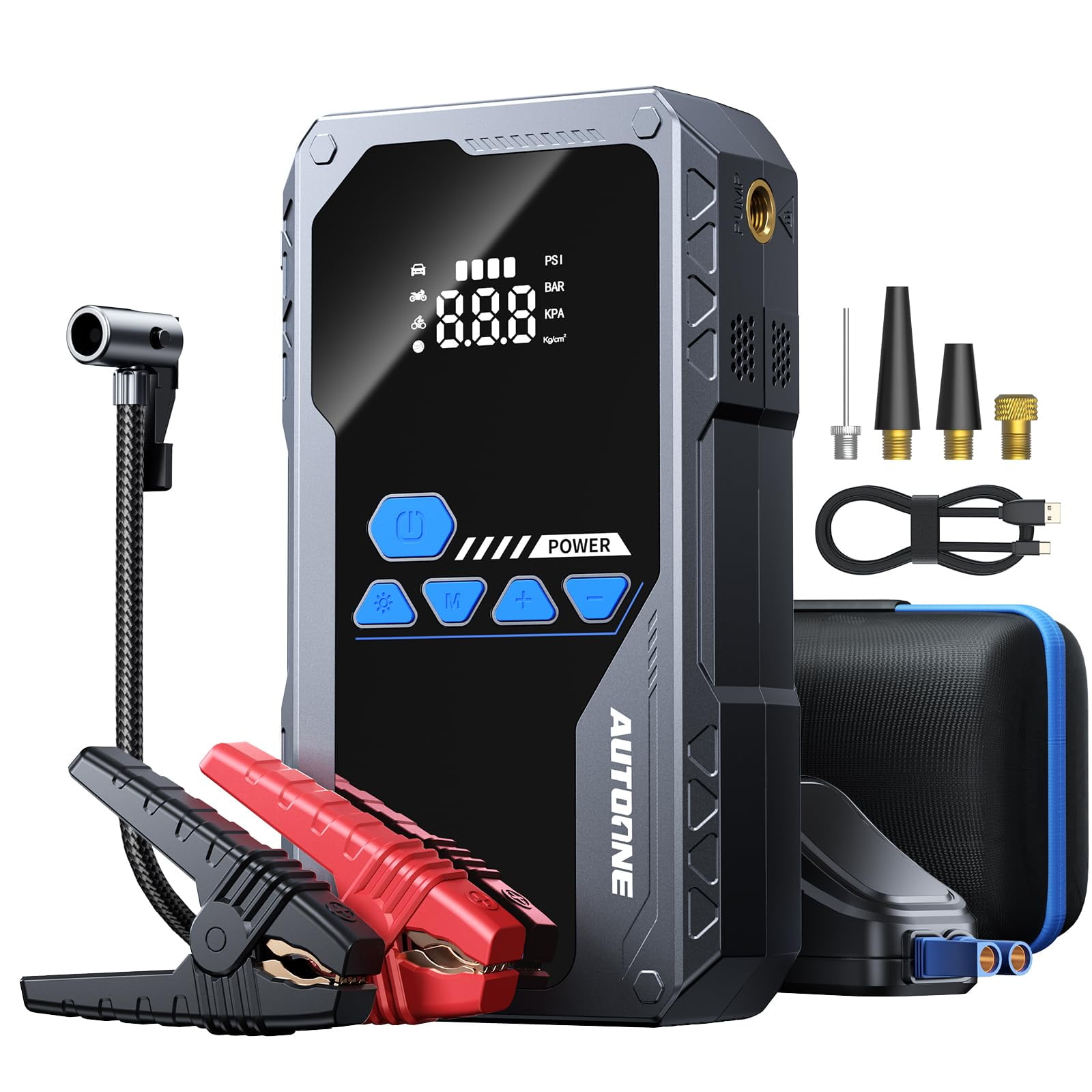 AUTOONE 5000A Jump Starter with Air Compressor (All Gas/10L Diesel ...