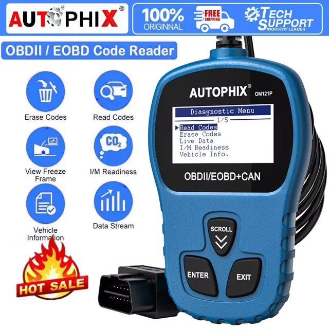 Autophix Om121p Universal Obd Code Reader Obd2 Scanner Check Engine