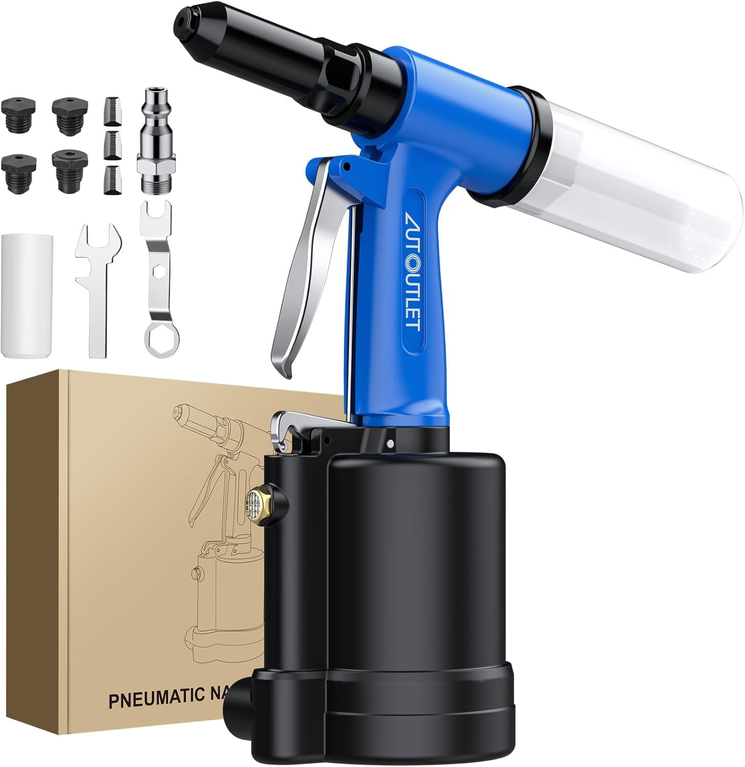 AUTOUTLET Pneumatic Rivet Gun Kit Heavy-Duty Riveter 4 Sizes Air ...