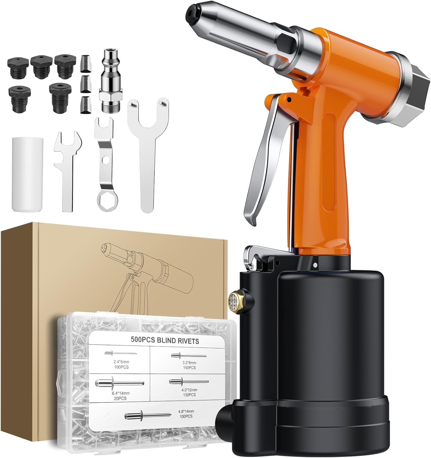 AUTOUTLET Pneumatic Rivet Gun Kit Heavy-Duty Riveter 4 Sizes Air ...