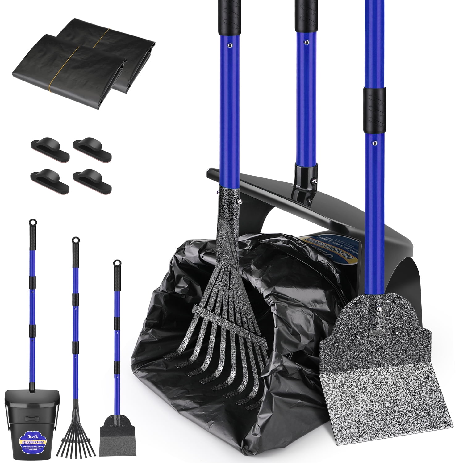AUTOWT Blue Dog Pooper Scooper, Stainless Steel Rake Kit with 20 Poop ...