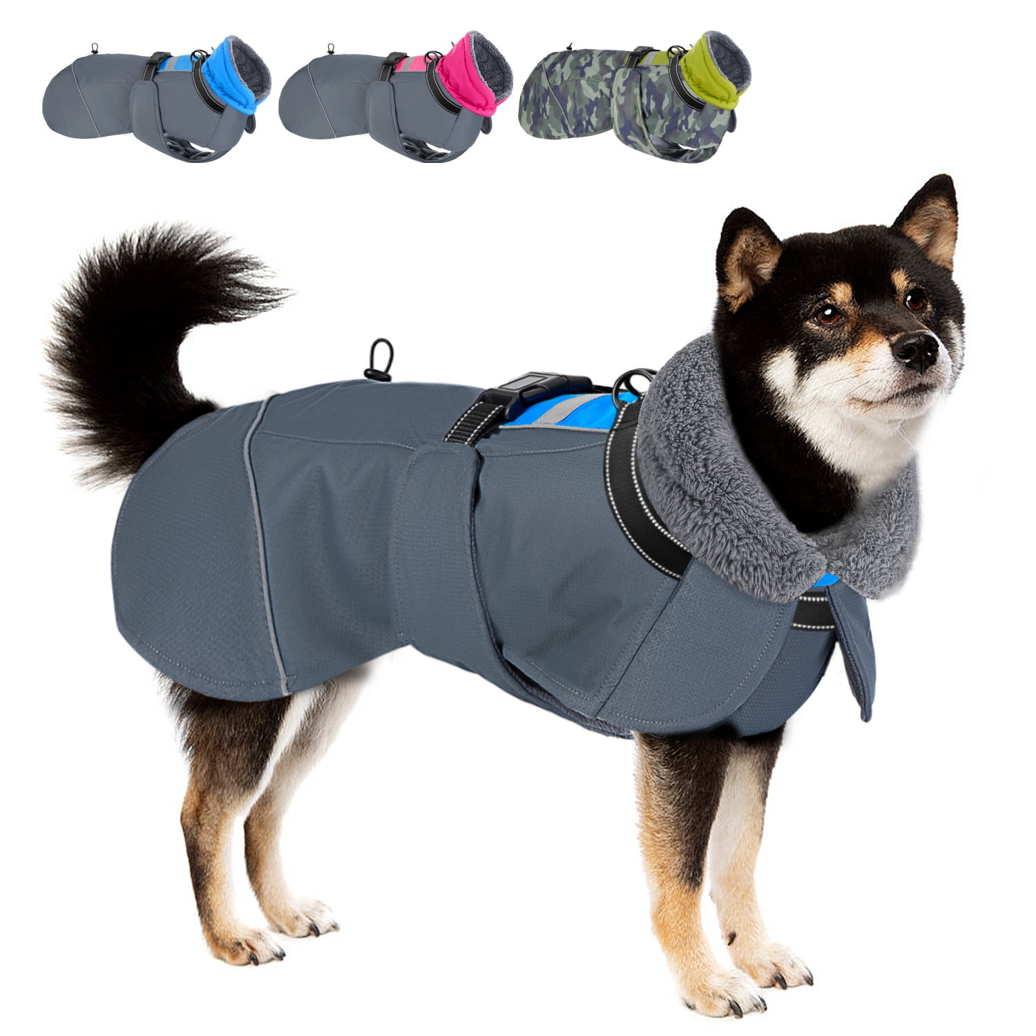AUTOWT Dog Coat - Waterproof Fleece Turtleneck Jacket with Reflective ...