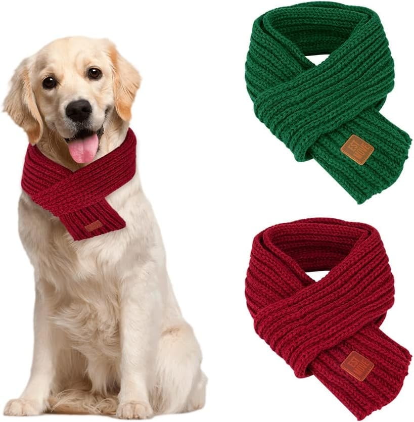 AUTOWT Dog Knitted Scarf - 2 Pack Winter Bandanas, Christmas Holiday ...