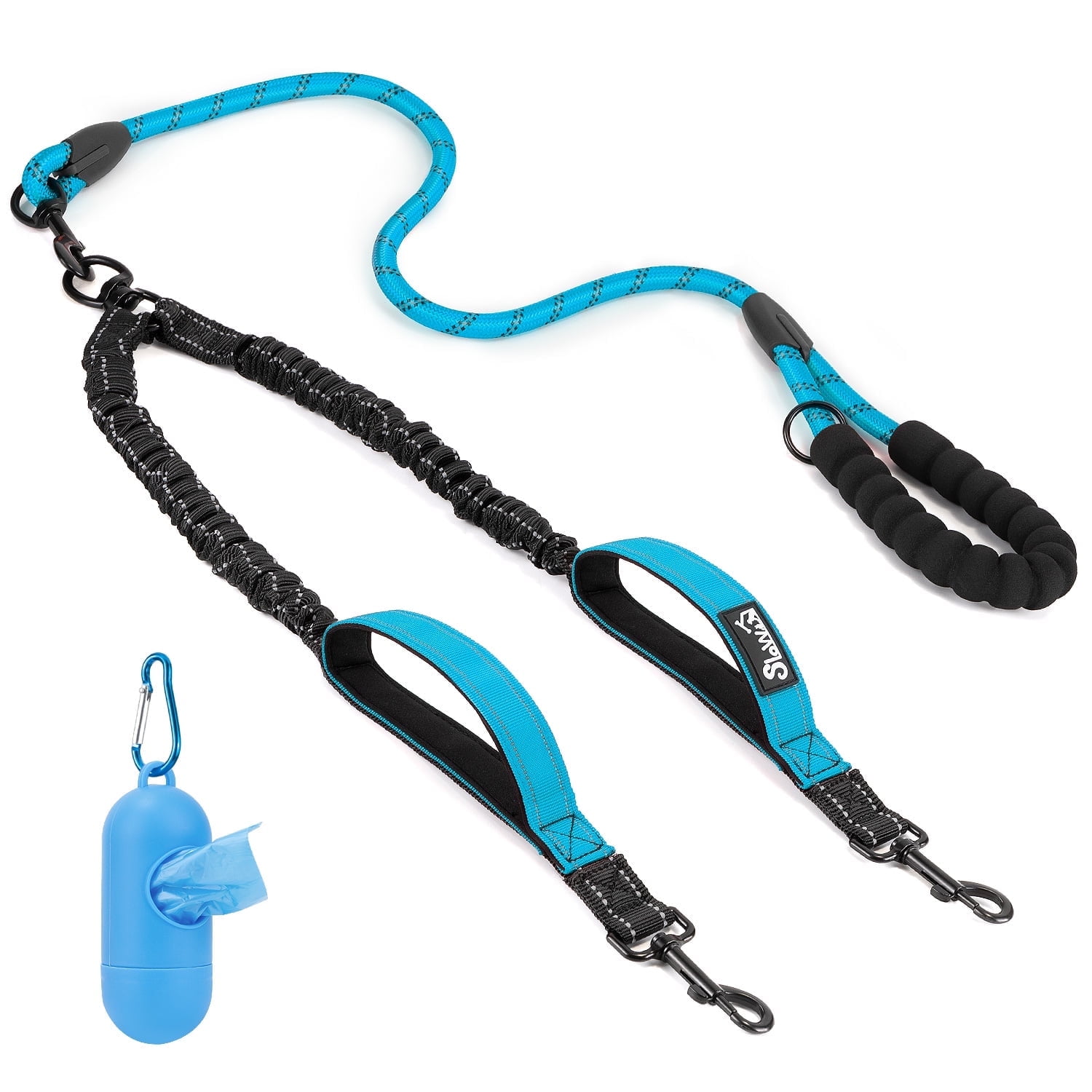 AUTOWT Double Dog Leash No Tangle - 360° Swivel Reflective Splitter ...