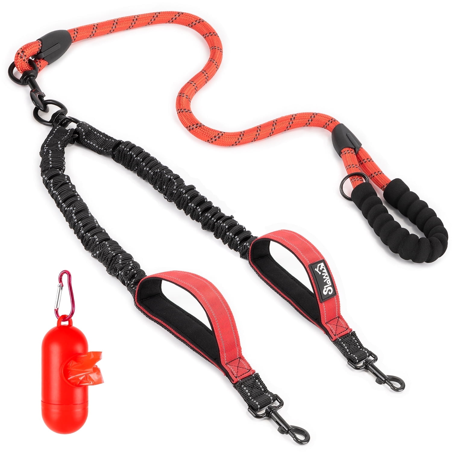 AUTOWT Double Dog Leash No Tangle - 360° Swivel Reflective Splitter ...