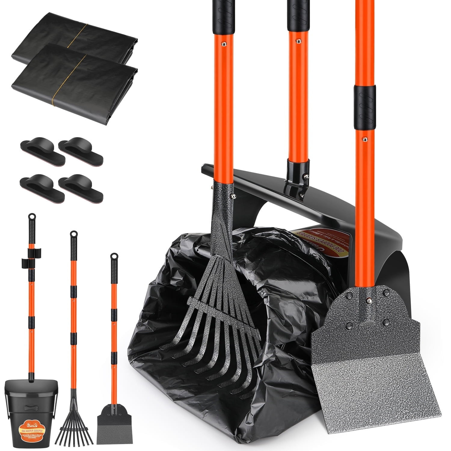AUTOWT Orange Dog Pooper Scooper, Stainless Steel Rake Kit with 20 Poop ...