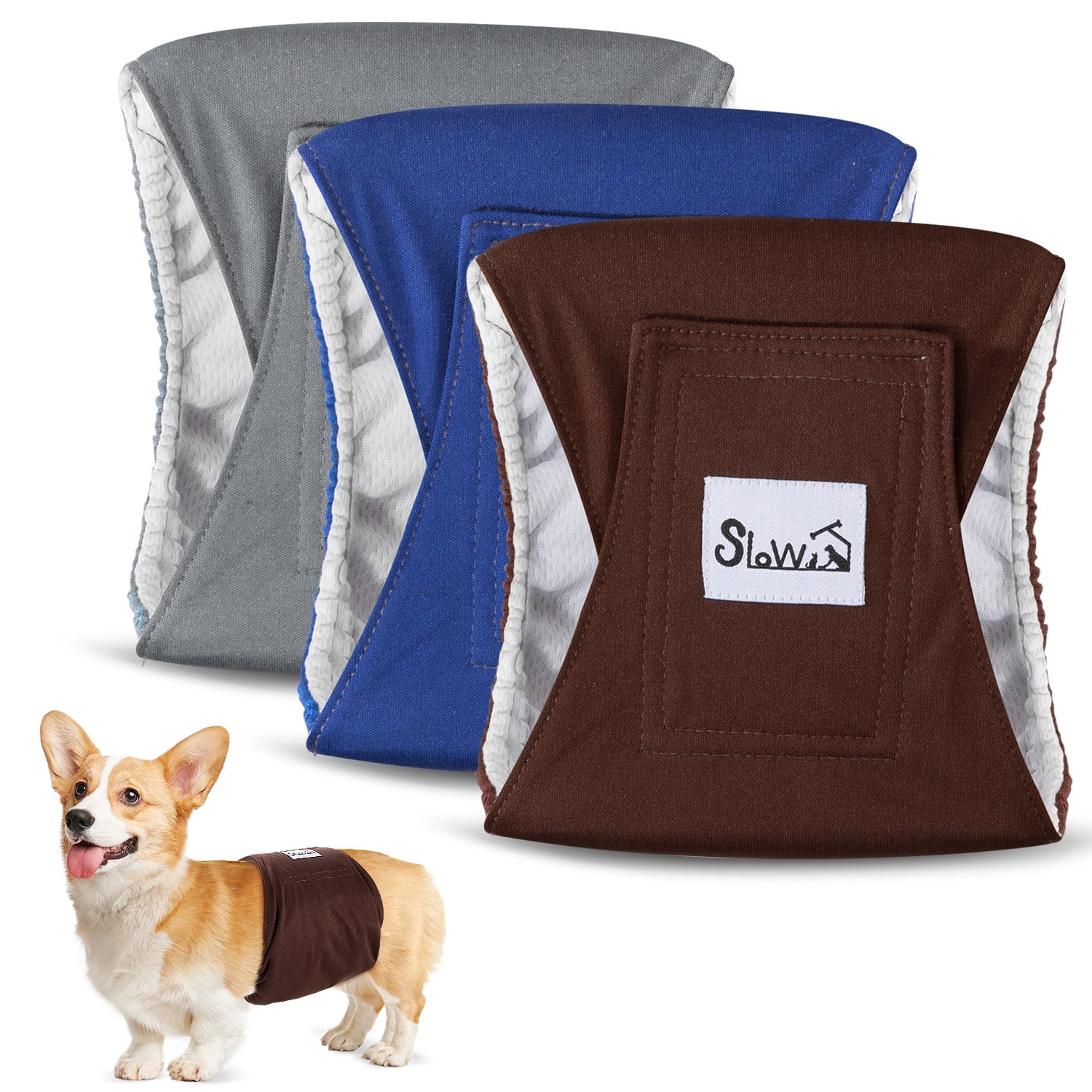 AUTOWT Reusable Male Dog Diapers, 3 PCS Washable Diapers Belly Bands ...