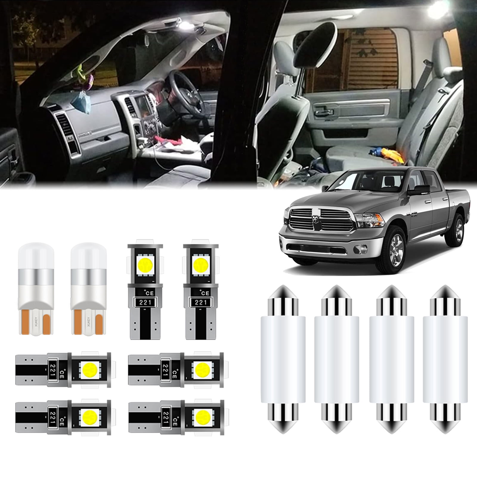 AUTOXBERT 12PCS White Interior LED Lights Kit for Dodge Ram 2009-2018 ...