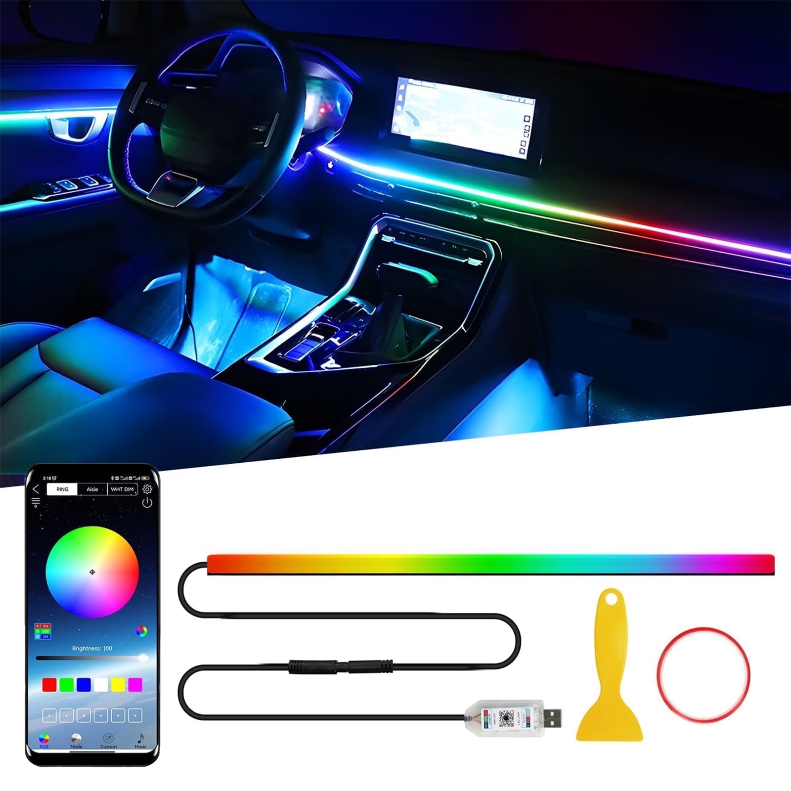 AUTOXBERT DIY Color 55 inch Neon Center Console Ambient Lights APP ...