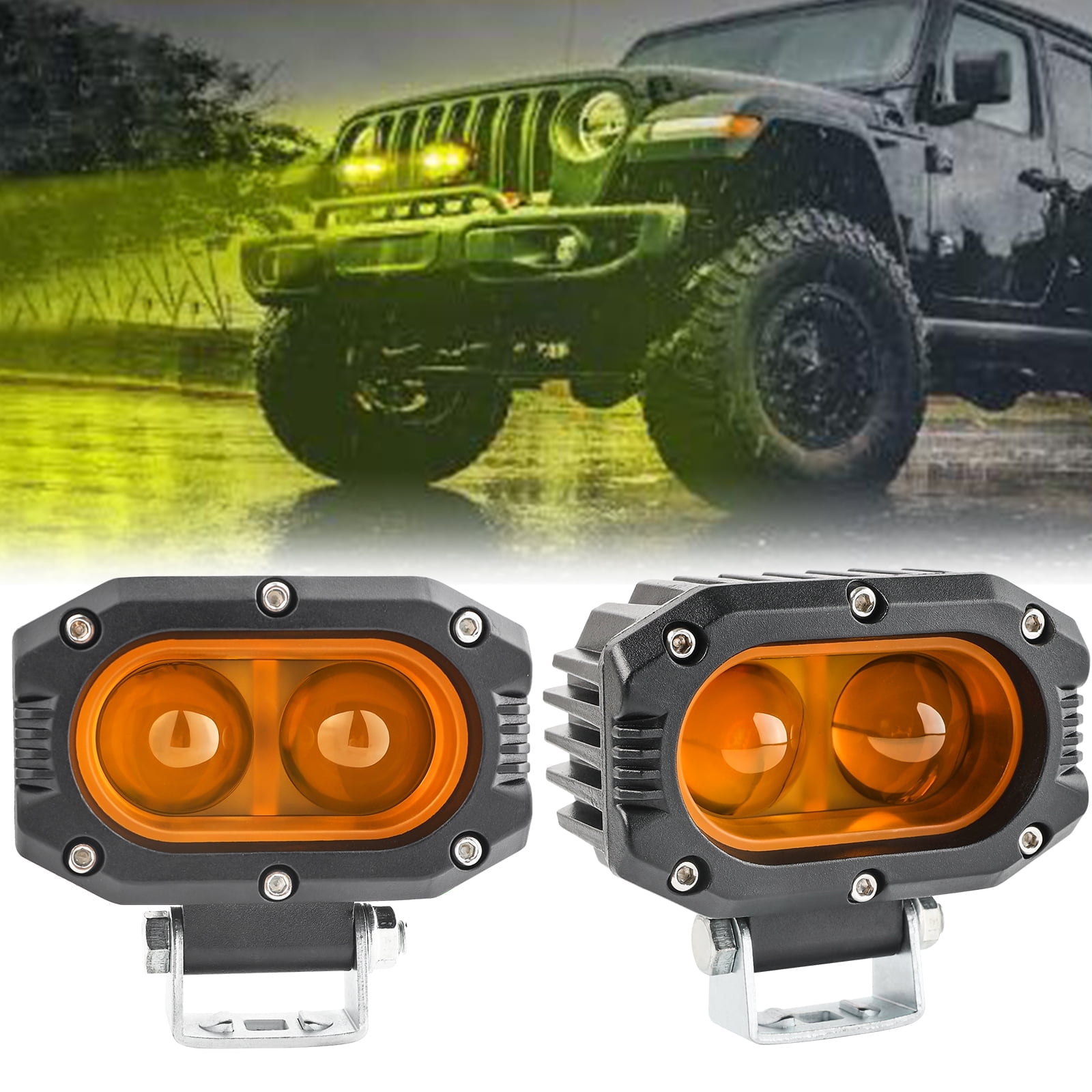 AUTOXBERT 2PSC 2X 4 Inch LED Work Light Combo Spot Yellow Offroad ...