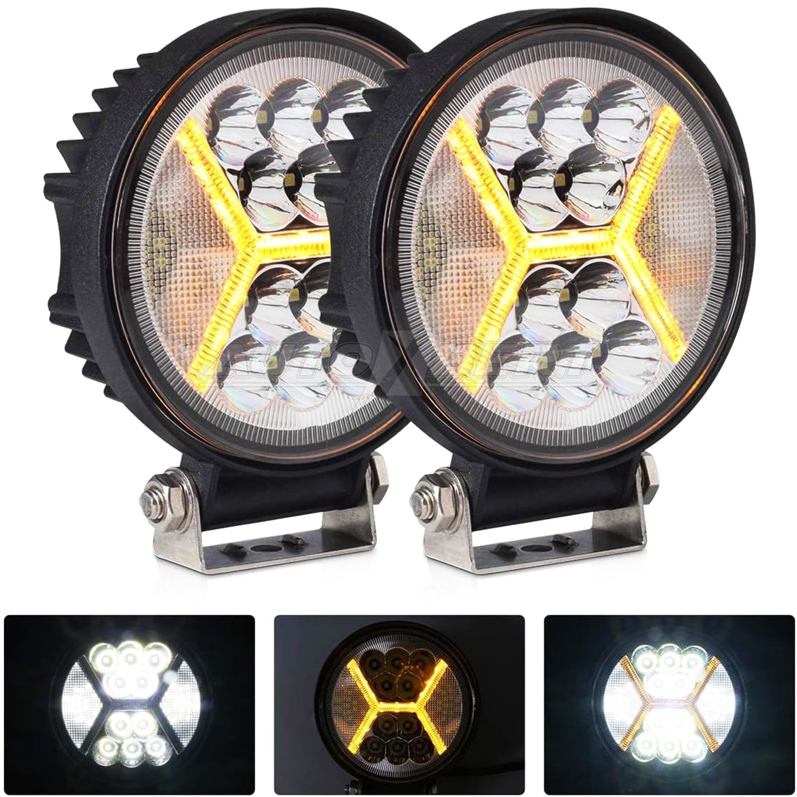 AUTOXBERT 2x 4.5'' LED Driving Lights w/ Amber DRL Combo Work Light off ...
