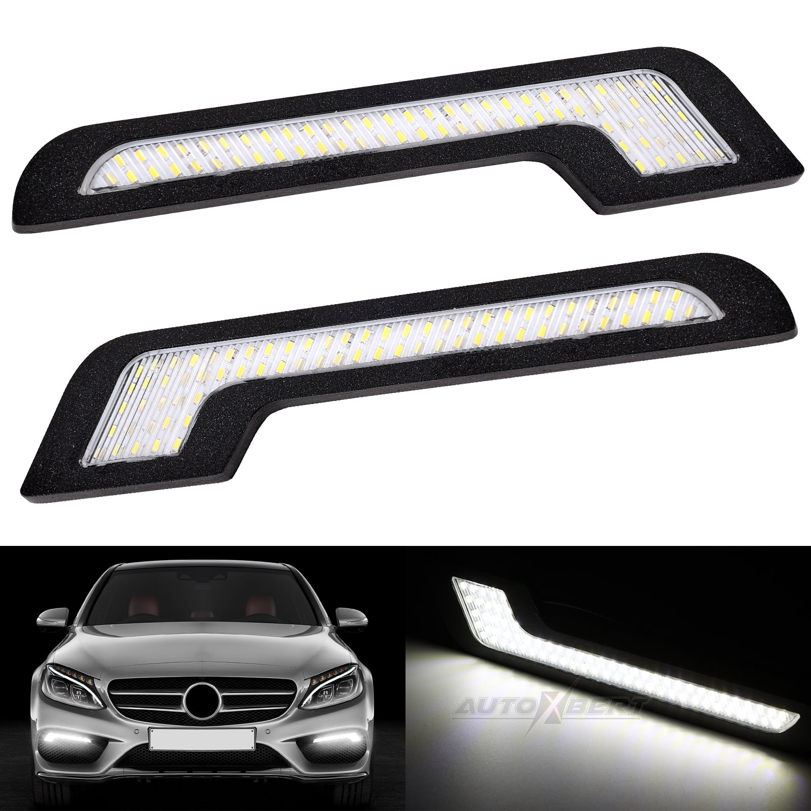 AUTOXBERT 2x Daytime Running Light LED White Light L-Shape Strip With ...