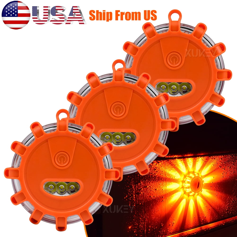 AUTOXBERT 3 LED Safety Flare Emergency Warning Disc Light Flashing ...