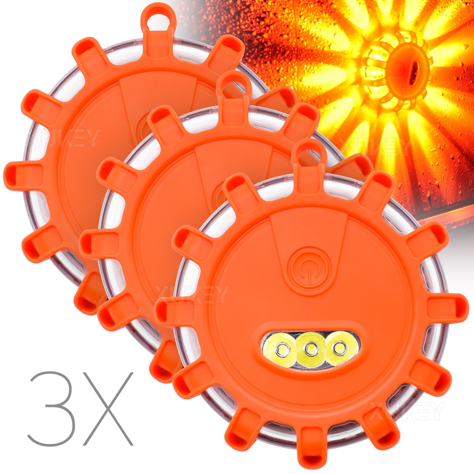 AUTOXBERT 3 LED Safety Flare Emergency Warning Disc Light Flashing ...