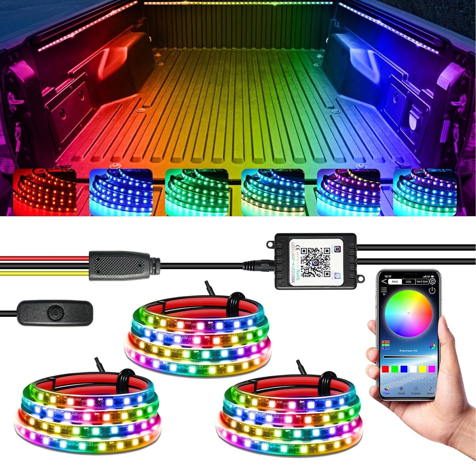 AUTOXBERT 3x 60 Inch RGB Truck Bed Light Strip Kit Neon for Cargo ...