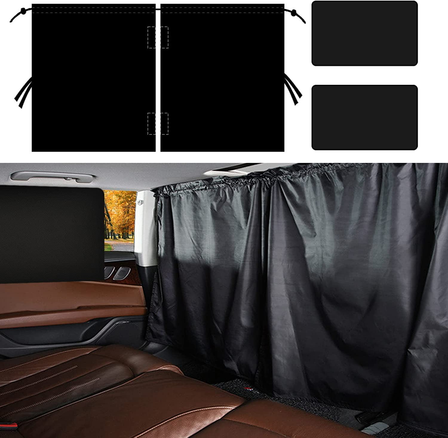 AUTOXBERT 3x Car SUV Dual-Layer Divider Privacy Curtains Sun Shade Side ...