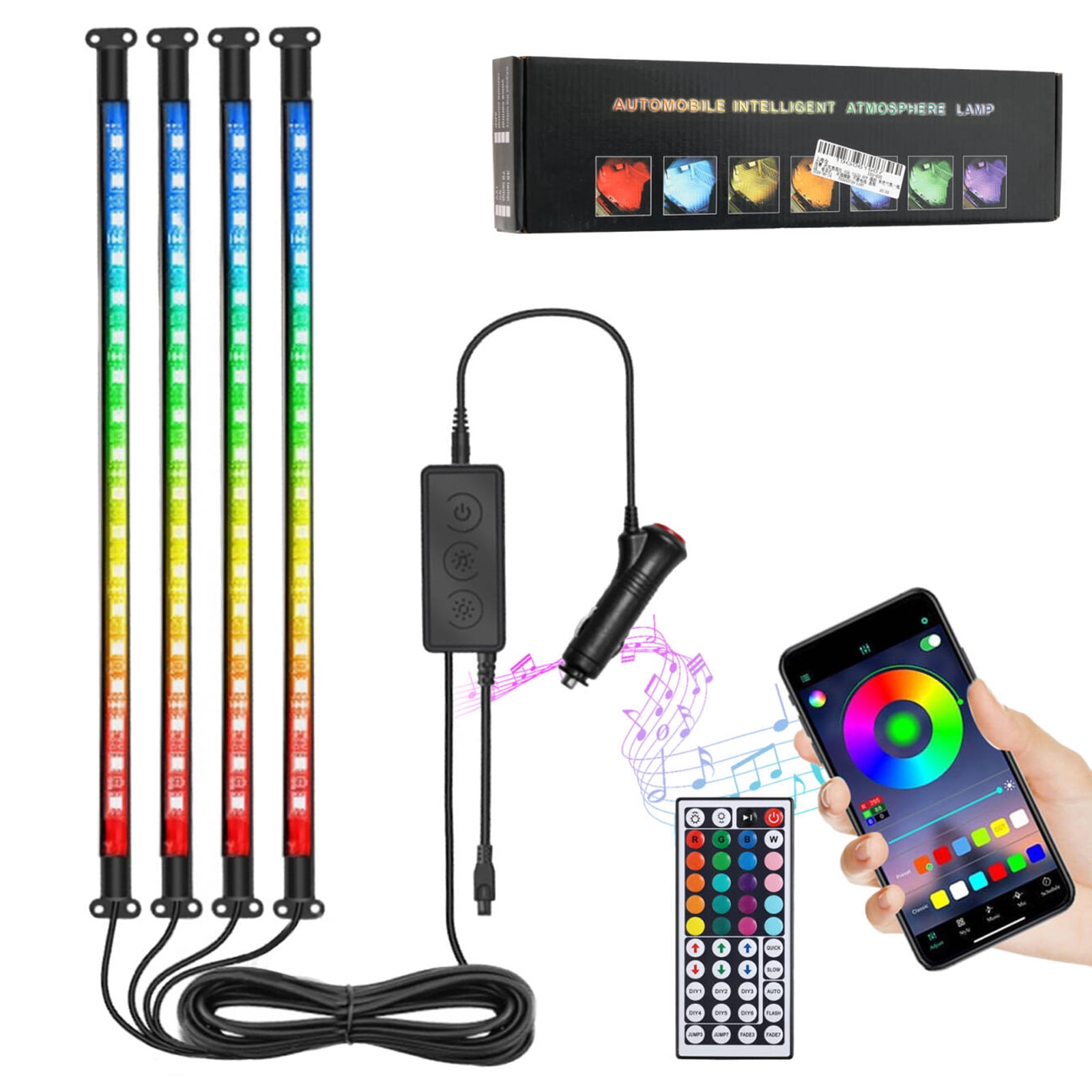 AUTOXBERT 4-In-1 RGB LED Interior Strip Light Car Ambient Atmosphere ...