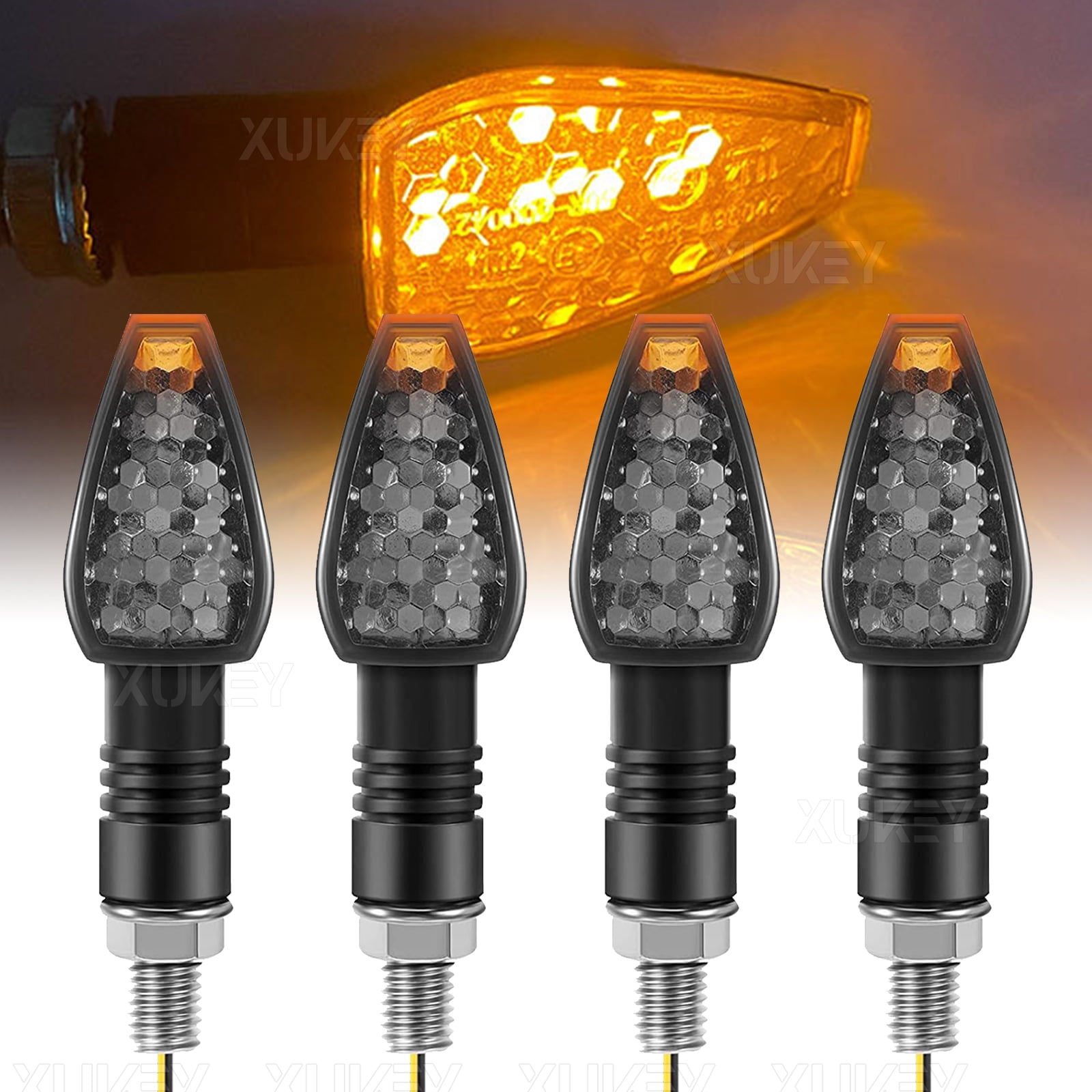 AUTOXBERT 4X Motorcycle Turn Signals Lights Indicators Bike LED Blinkers Amber 10MM Universal ...