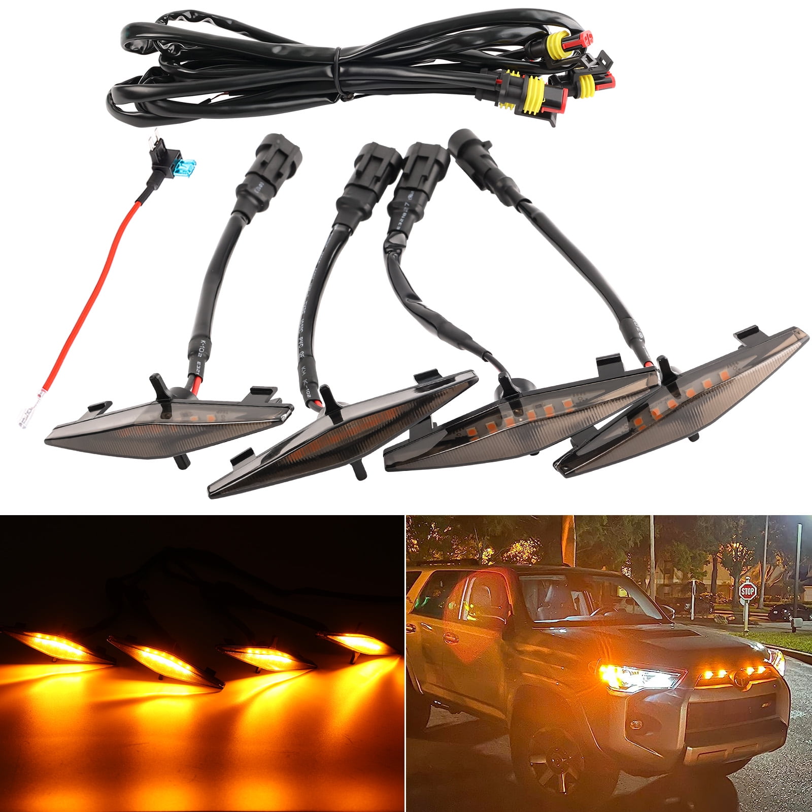 AUTOXBERT 4pc Smoked Front Grille Amber Warning Light for Toyota ...