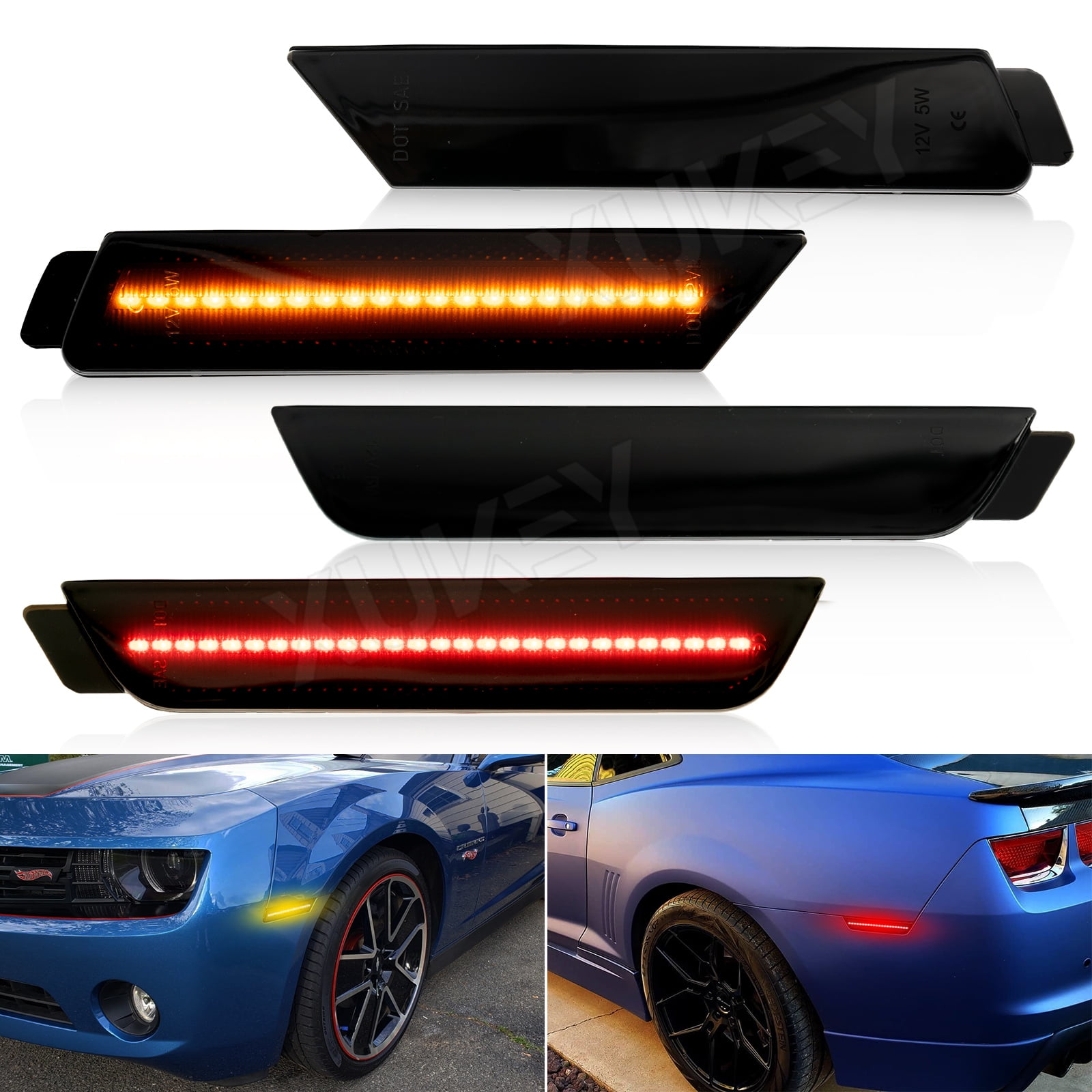 AUTOXBERT 4x LED Blinker Front Rear Side Marker Light Kit Amber Red for ...