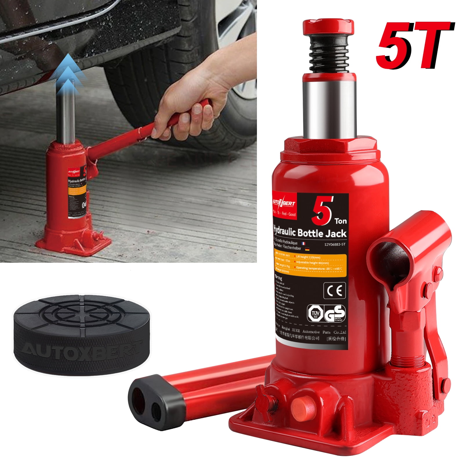 AUTOXBERT 5 Ton Hydraulic Car Bottle Jack Stand Rubber Jack Pad Heavy ...