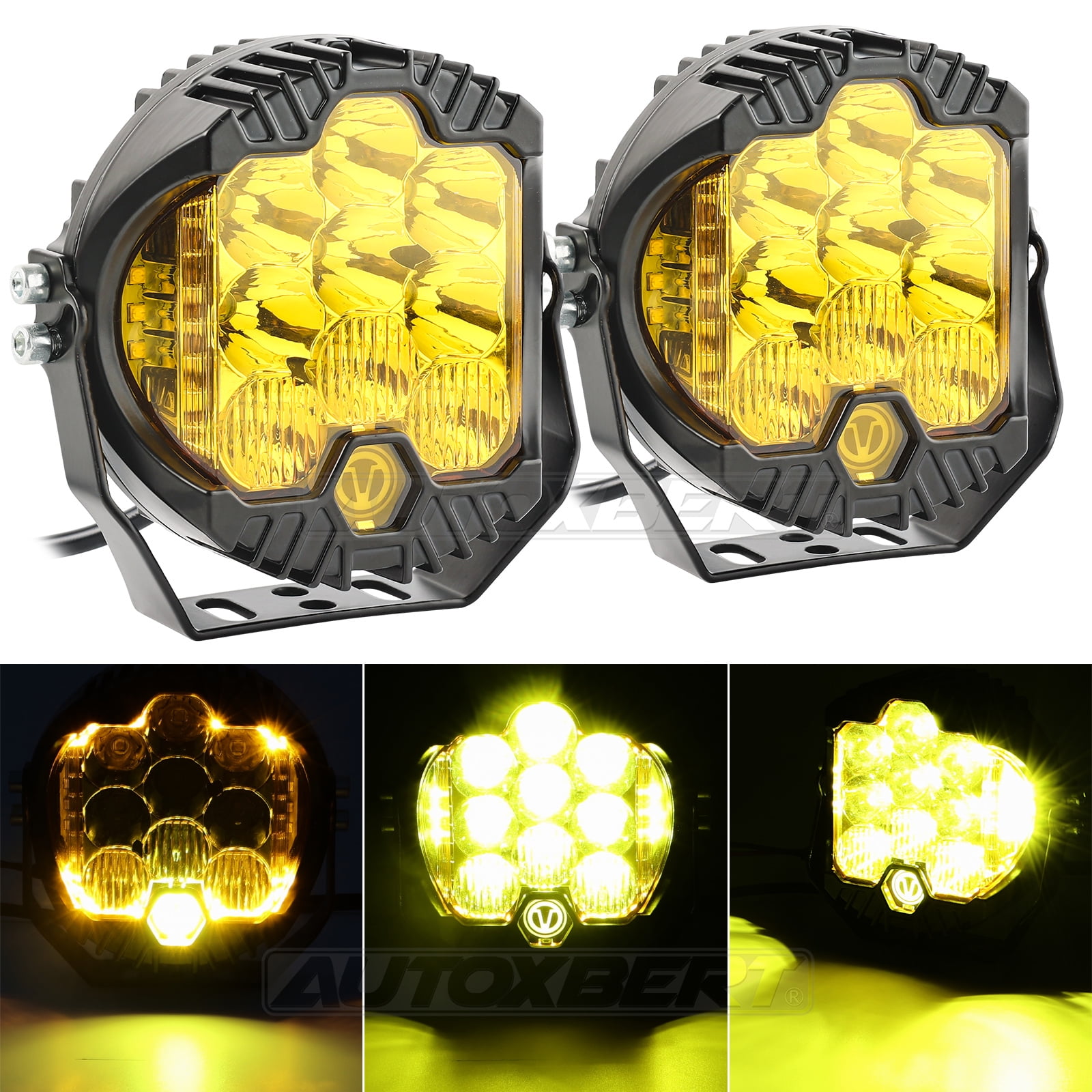 AUTOXBERT 2PCS 5 in Round Led off Road Lights Yellow Fog Lamp Driving ...
