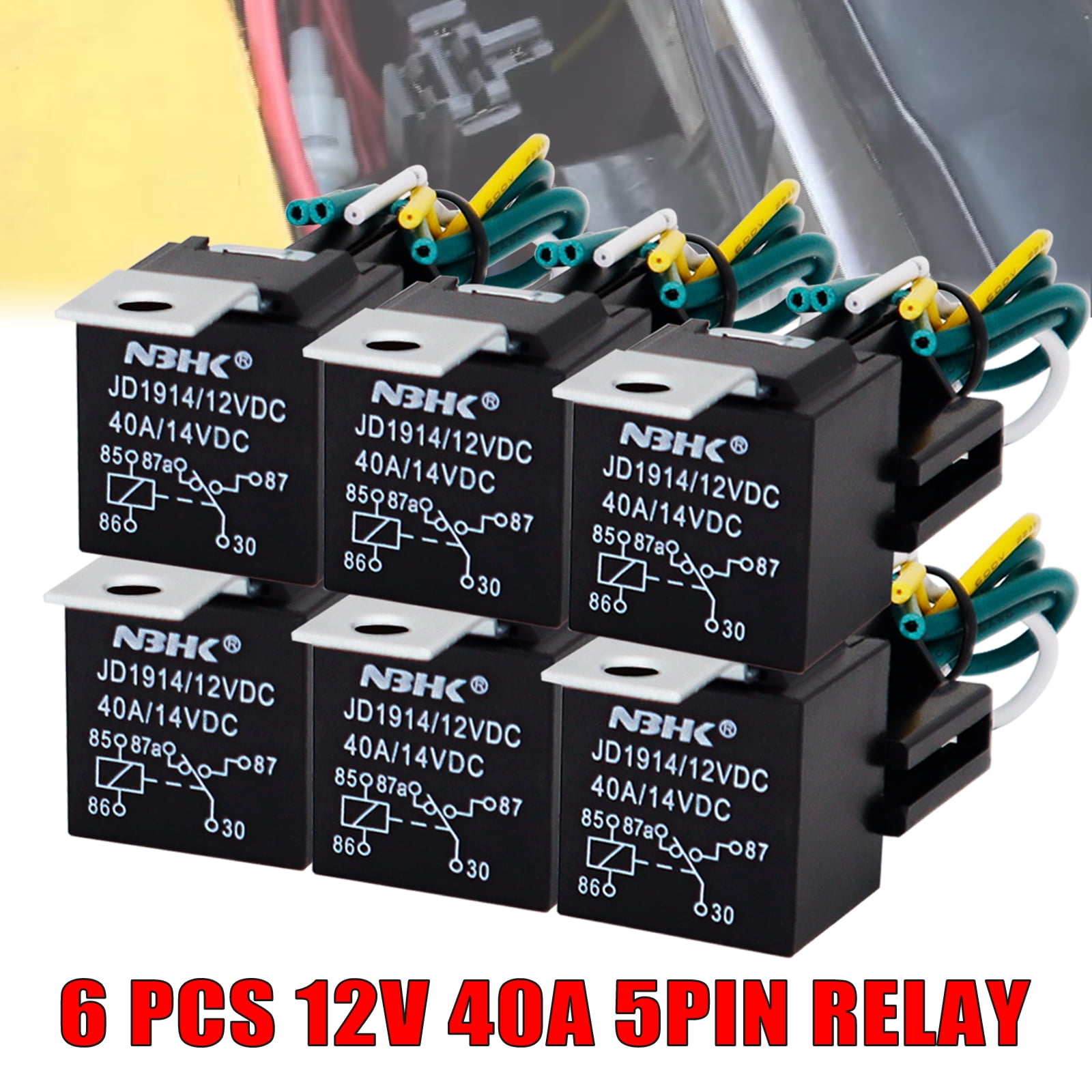 AUTOXBERT 6 Pack 12V Relay 5 Pin With Harness Socket 40Amp Flame ...