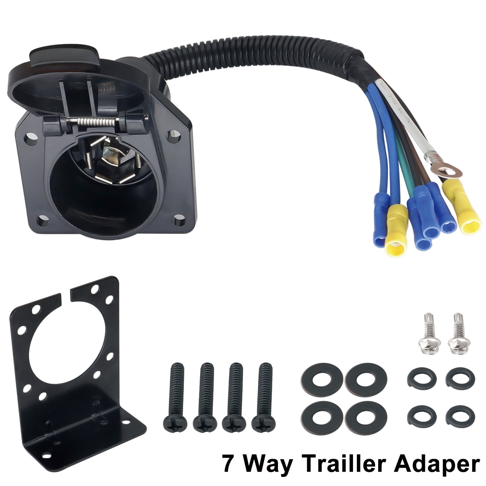AUTOXBERT 7-Way RV Blade Trailer Tow Towing Connector 7 Pin Socket Wiring Mounting Bracket ...