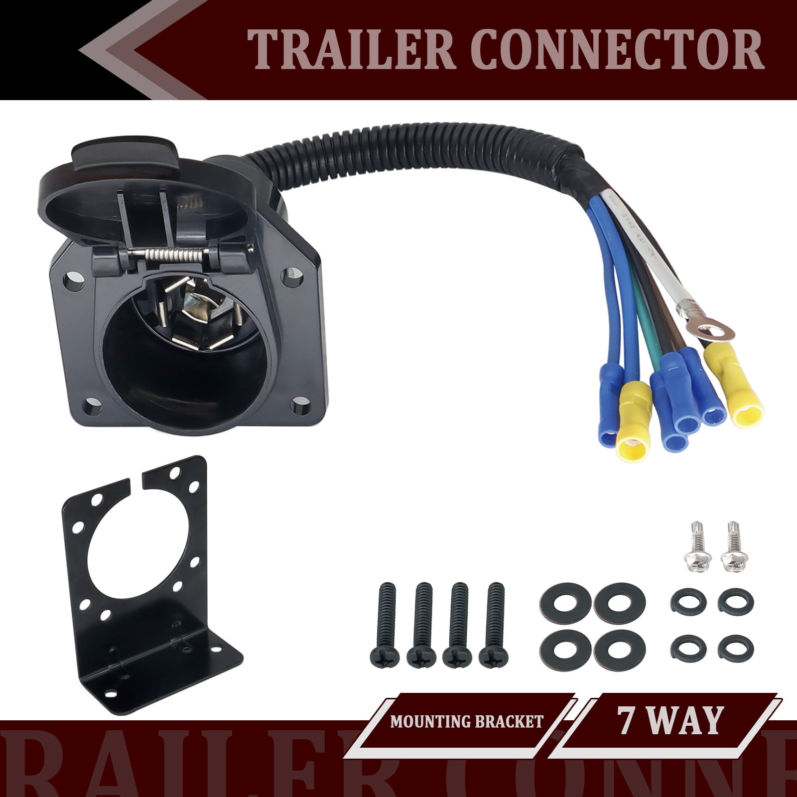 AUTOXBERT 7 Pin 7 Way RV-Style Trailer Connector Socket Extra Wiring ...