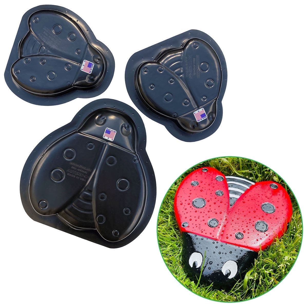 AUTUMN Ladybug Set of 3 Stepping Stone Molds, Concrete Cement Molds ...