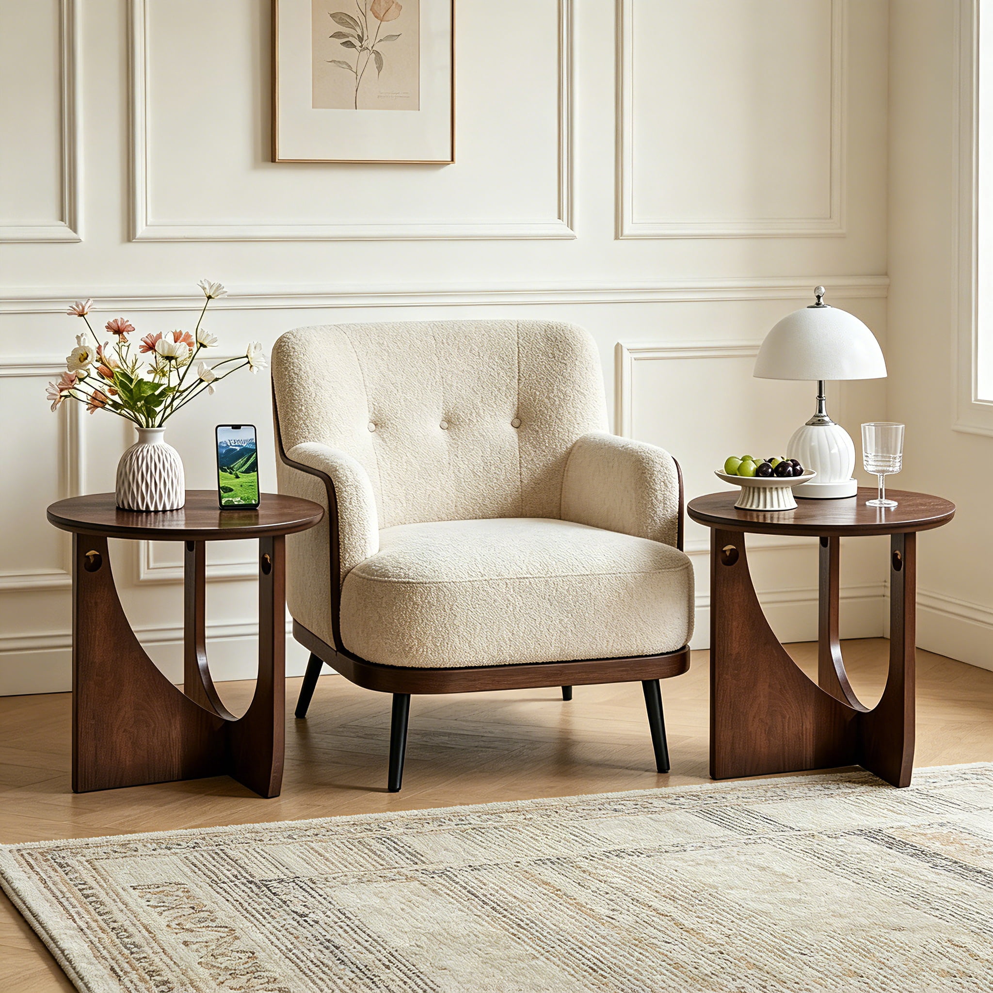 AUU 100% Solid Wood Edge Table 2-Piece Set – Natural Wooden Side Tables ...