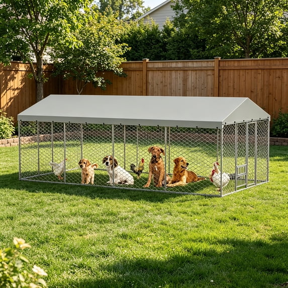 AUU 20'x10' Heavy Duty Outdoor Dog Kennel with Canopy – Galvanized ...