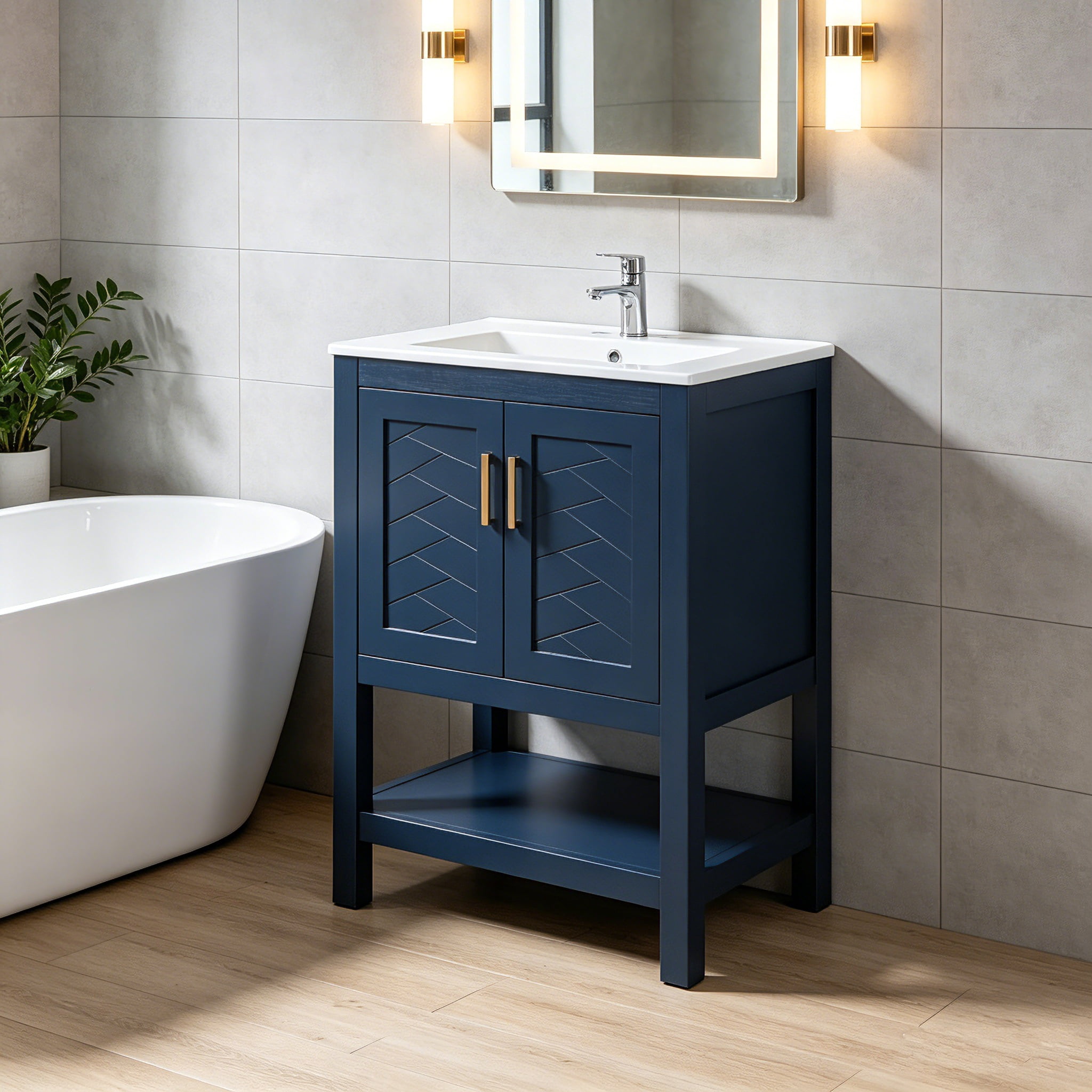 AUU 24" Modern Bathroom Vanity with Elegant Twill Pattern – Soft-Close ...