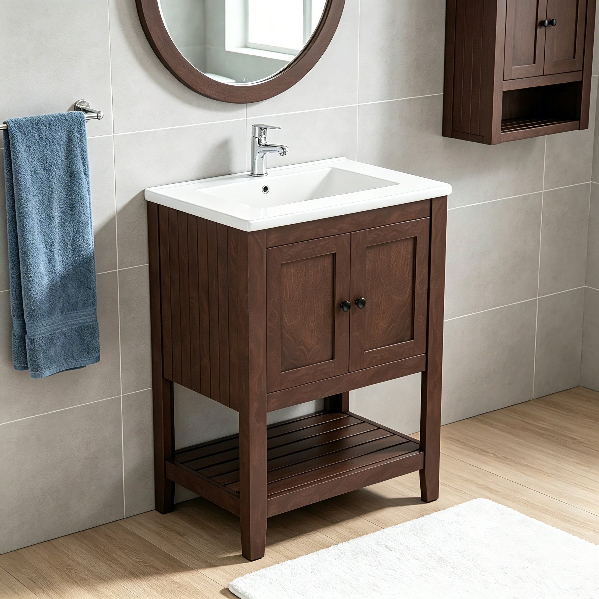 AUU 24" Modern Sleek Bathroom Vanity – Elegant Ceramic Sink, Solid Wood ...
