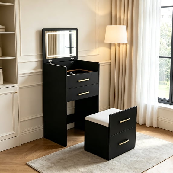 AUU 3-in-1 Vanity Desk with Open Top Mirror – Compact Makeup Table with ...
