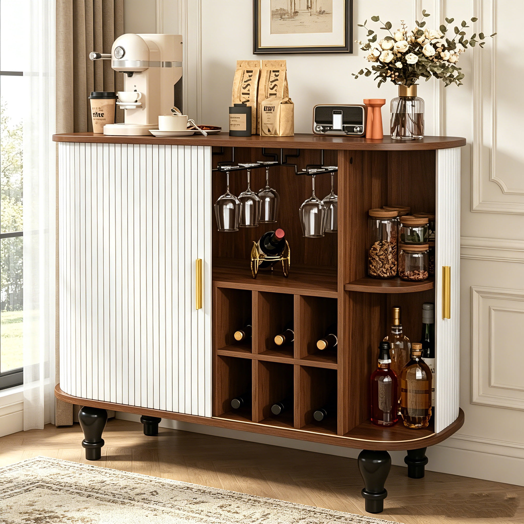 AUU 39" Mid-Century Modern Fluted Bar Cabinet for Liquor & Coffee – 6 ...