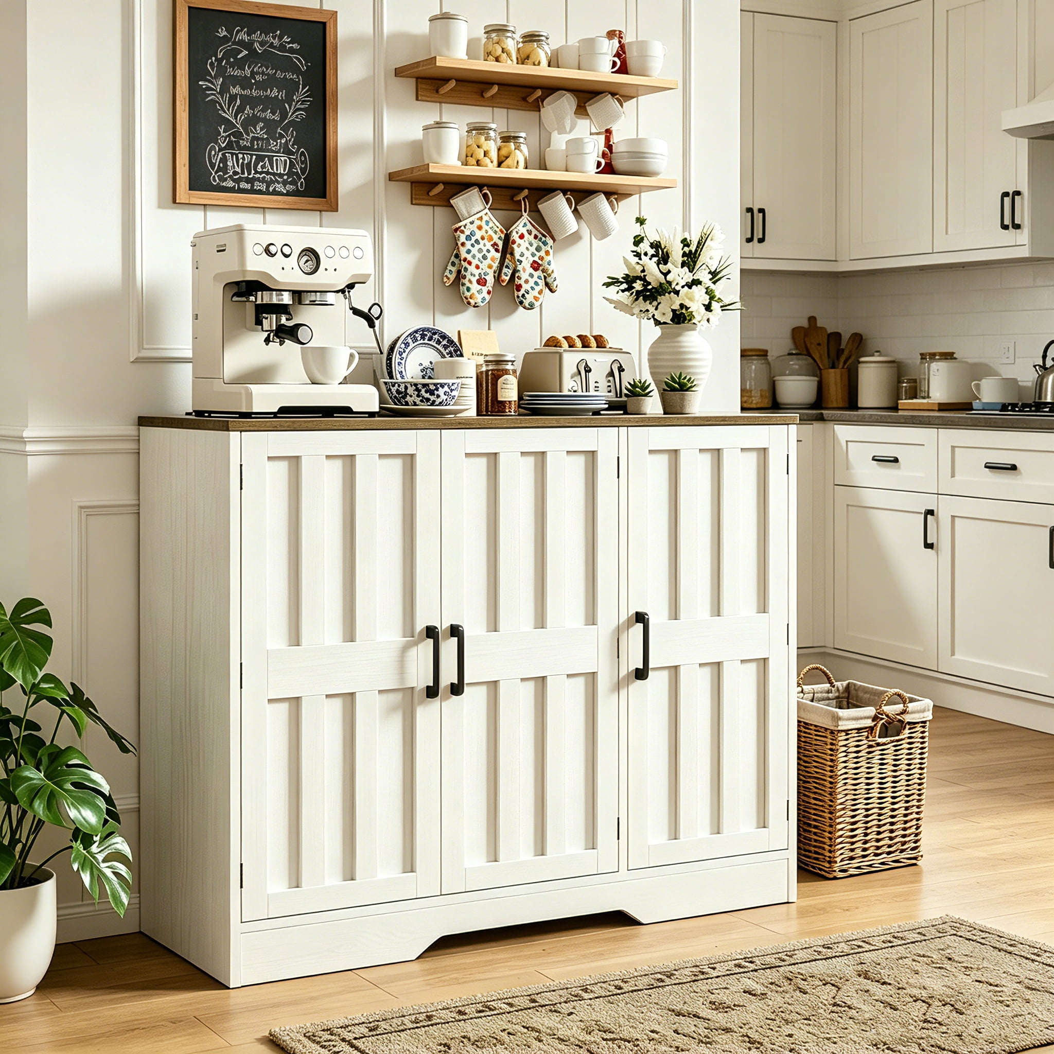 AUU 42" Modern Farmhouse Sideboard Buffet Cabinet with 3 Barn Doors ...
