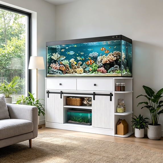 AUU 55-75 Gallon Fish Tank Stand with LED Light & Power Outlets ...